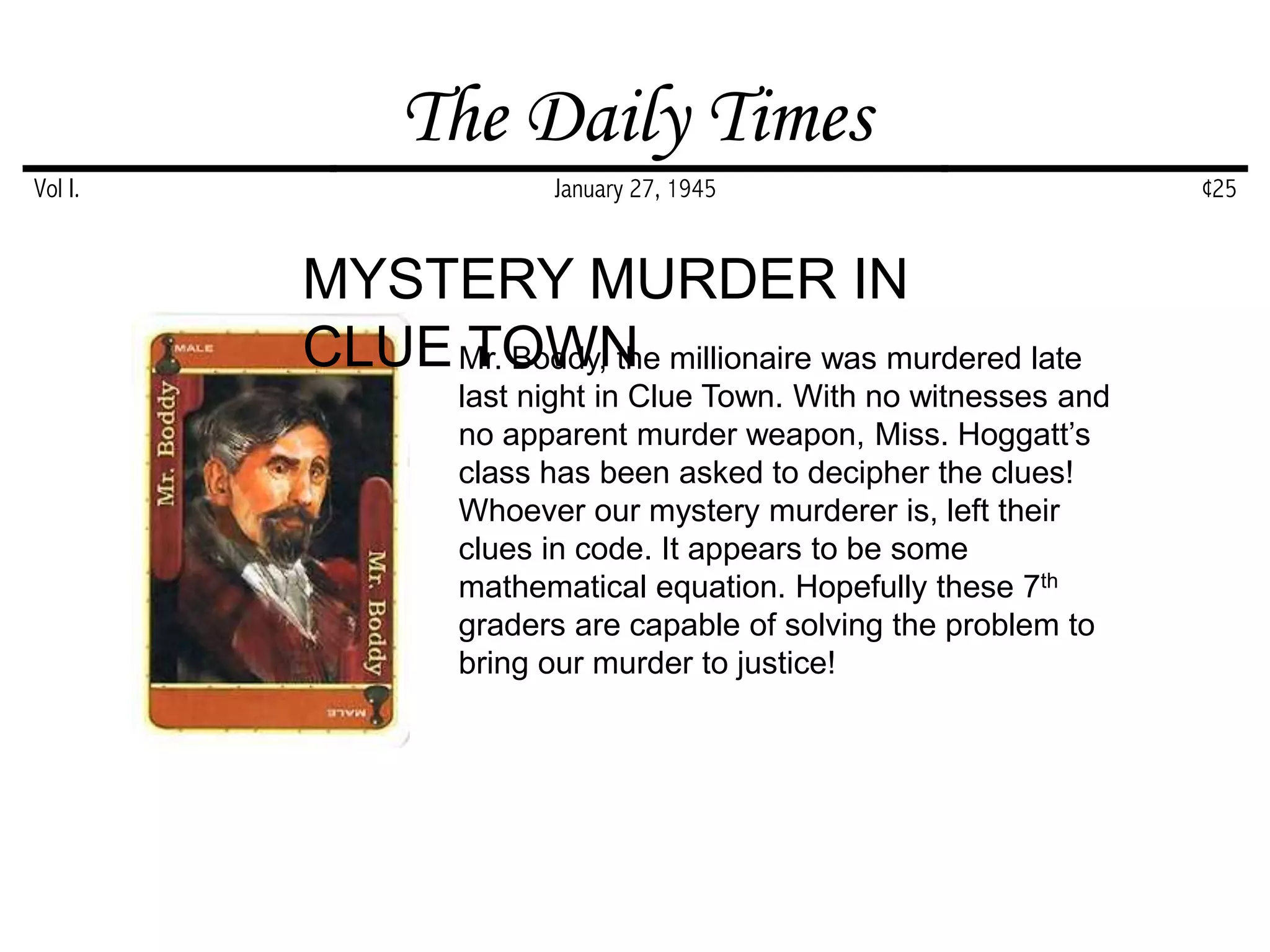 Murder Mystery - Order of Operations | PPTX