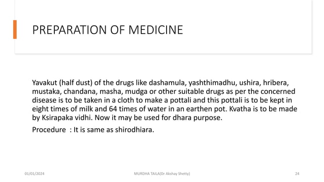 Murdha taila/Murdhini taila.pptx by Dr Akshay | PPTX | Diseases and ...