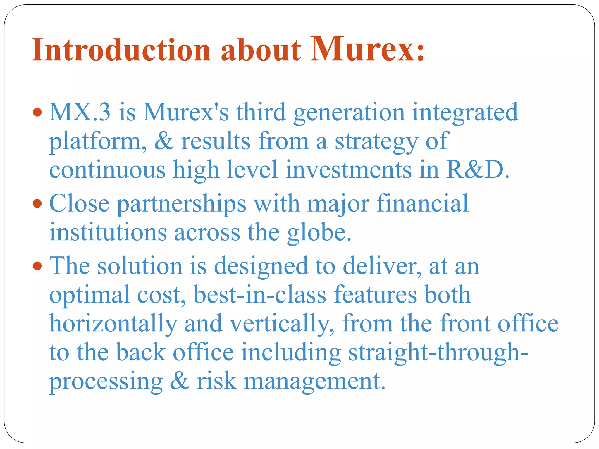 Murex training | Murex online video tutorial | PPTX