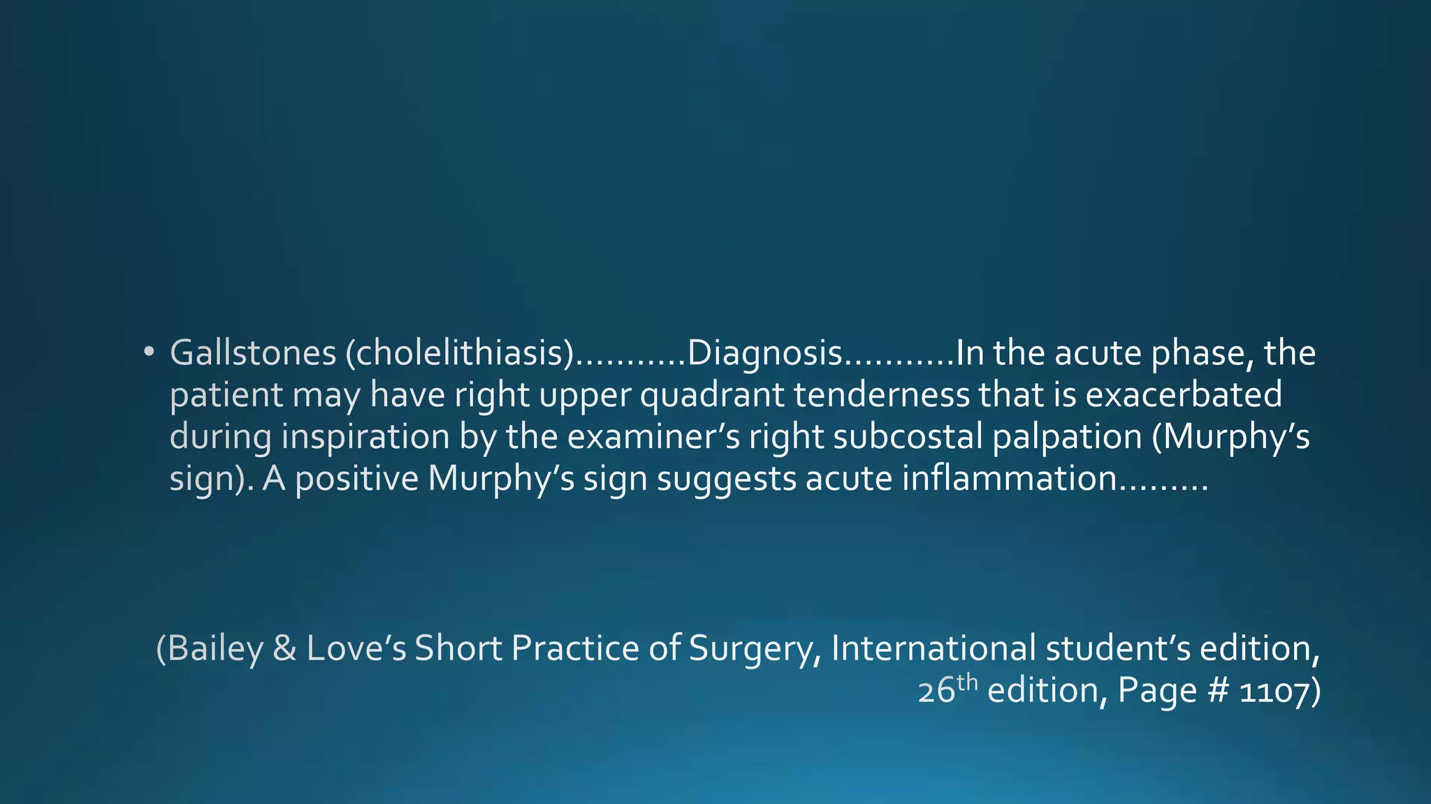 MURPHY'S SIGN of cholecystitis/gallbladder: sign of acute or chronic ...