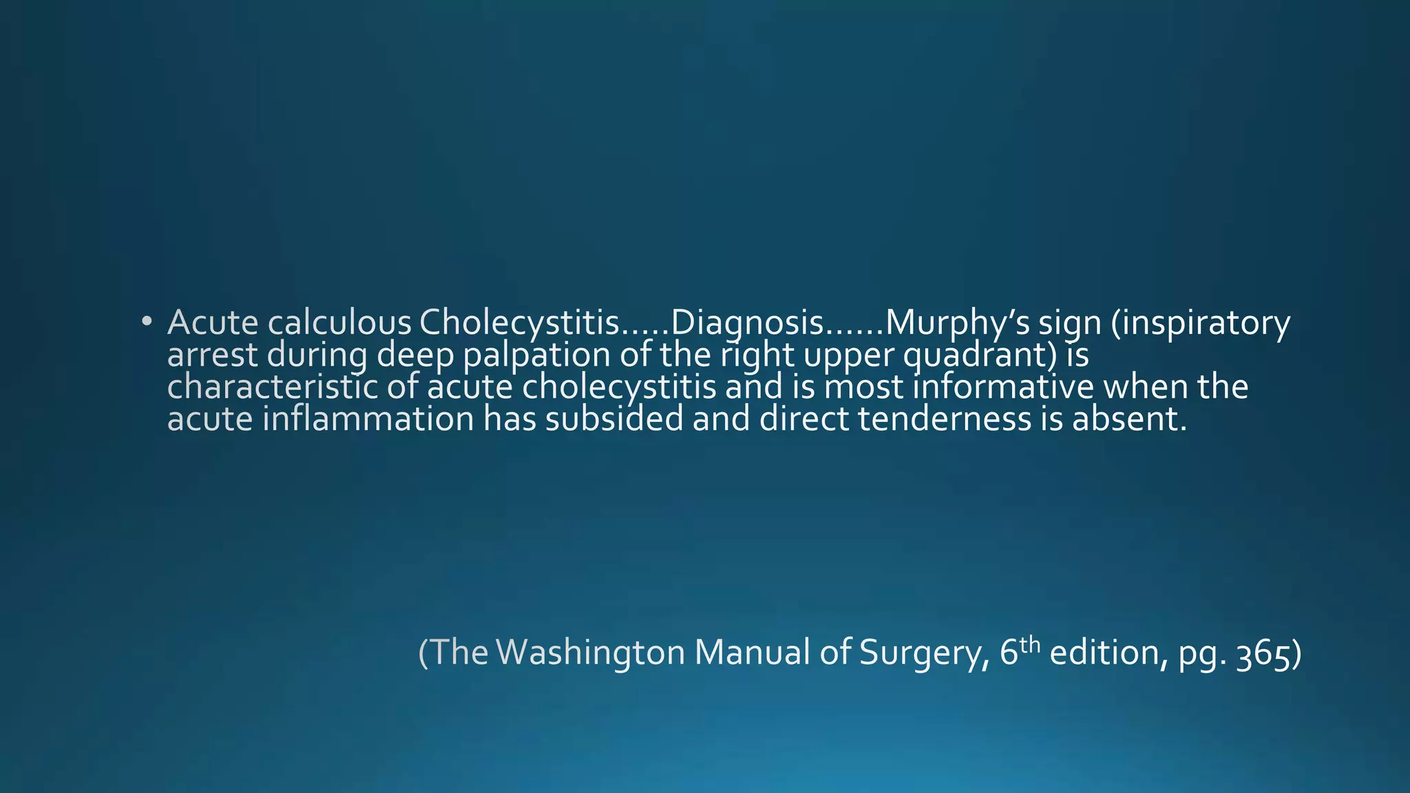 MURPHY'S SIGN of cholecystitis/gallbladder: sign of acute or chronic ...
