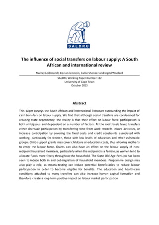 Murray Leibbrandt, Kezia Lilenstein & Callie Shenker: The influence of ...