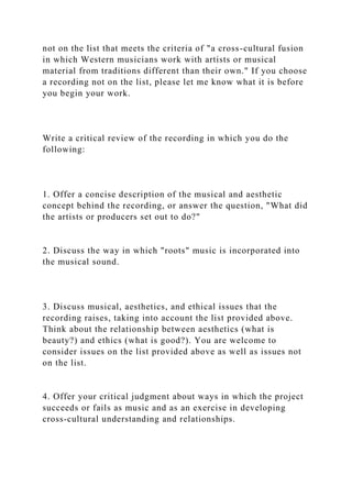 MUS 2433 Writing Assignment Critical Review of World Music .docx