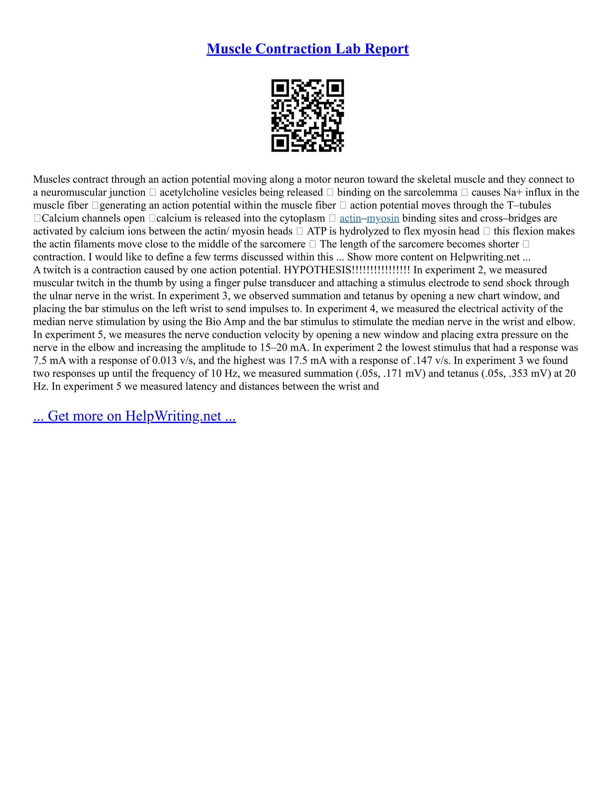 Muscle Contraction Lab | PDF