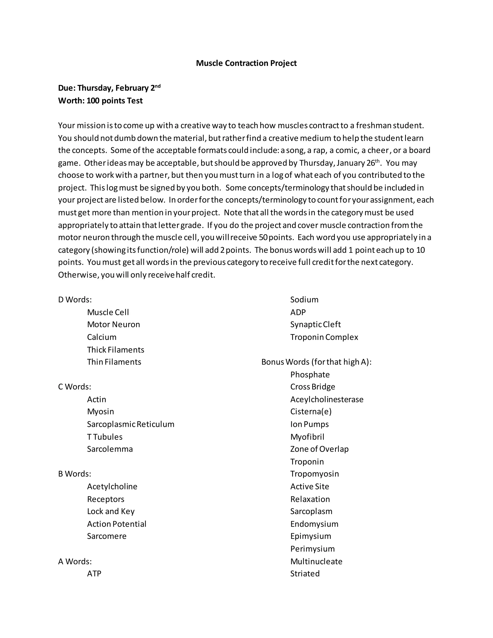 Muscle contraction project | DOCX