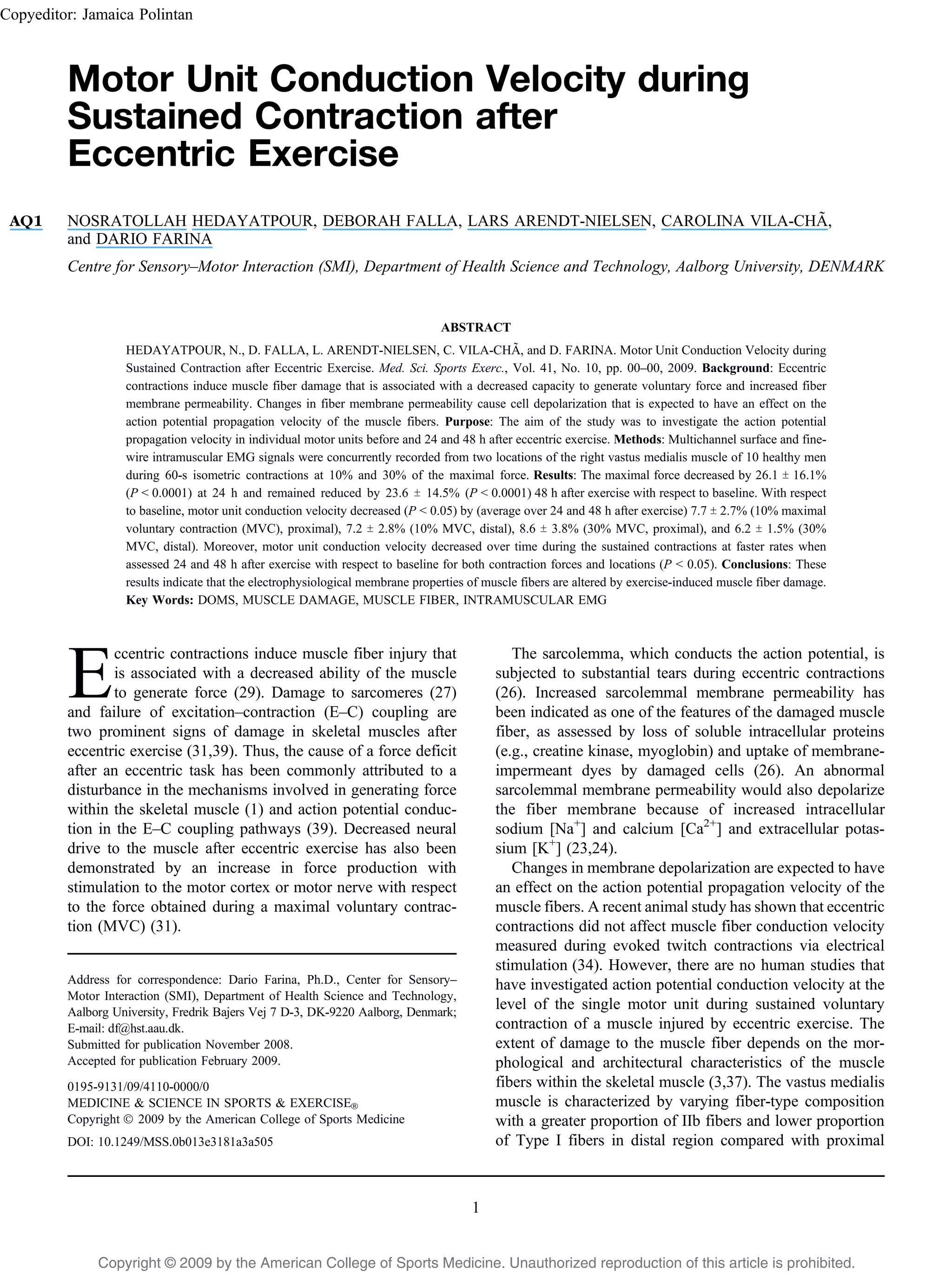 Motor Unit Conduction Velocity During Sustained Contraction Of The ...