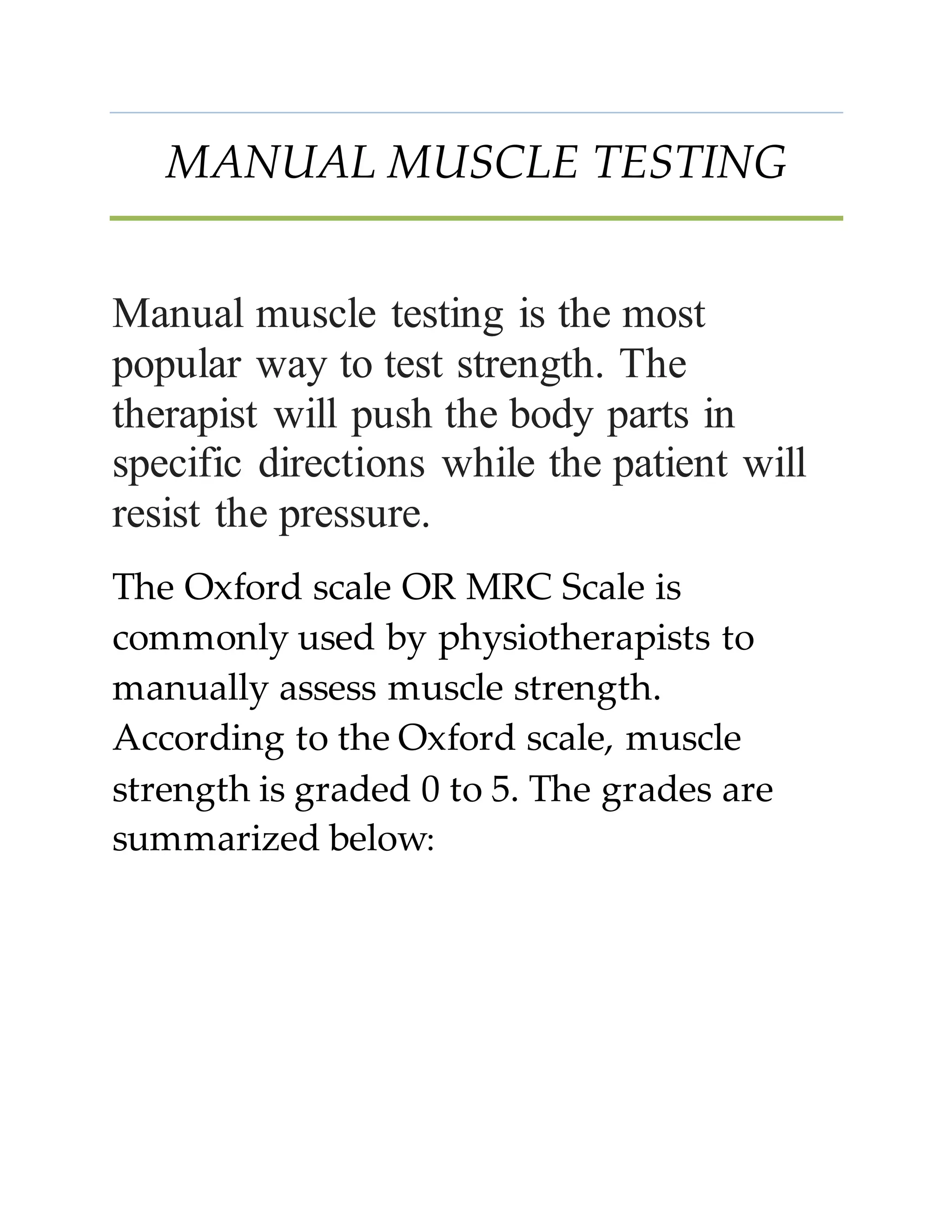Muscle strength testing | DOCX