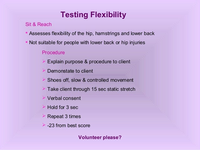 Muscular endurance + flexibilty testing