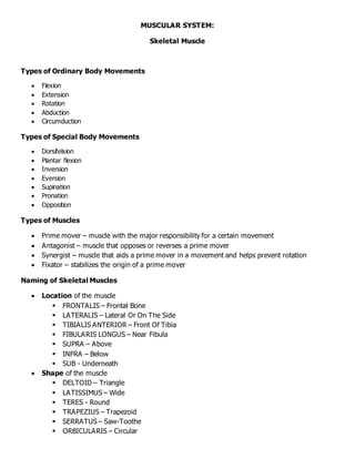 MUSCULAR SYSTEM: Skeletal Muscle | DOCX