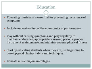 Musculoskeletal Injuries In Musicians 2008 | PPTX