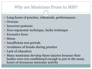 Musculoskeletal Injuries In Musicians 2008 | PPTX
