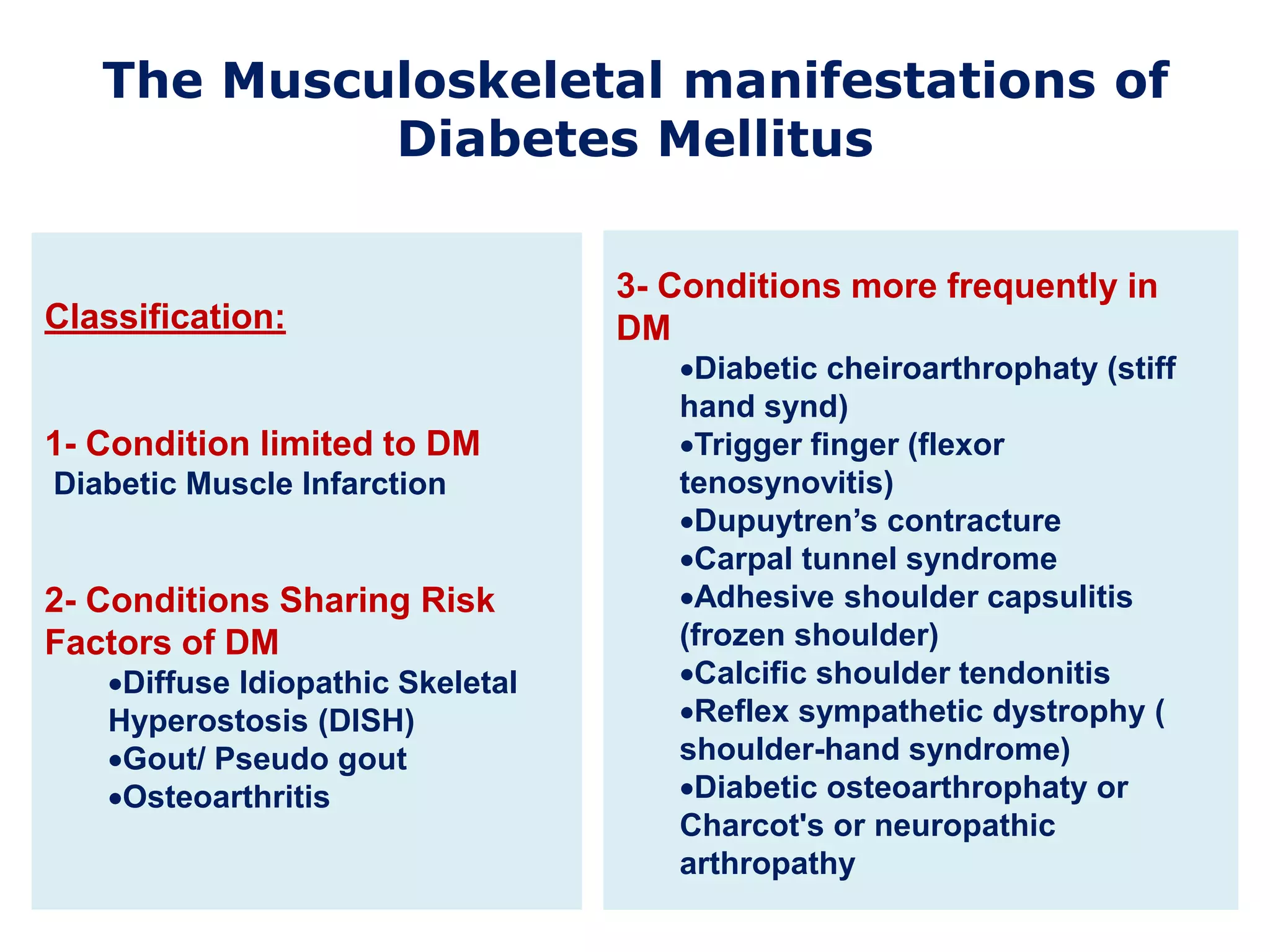 Musculoskeletal manifestations of diabetes mellitus | PPTX