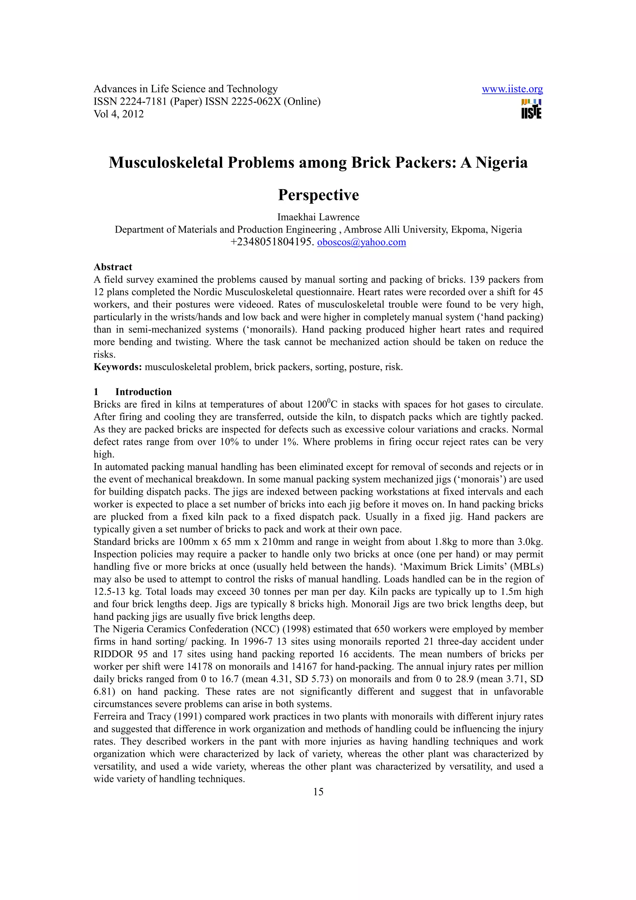 Musculoskeletal problems among brick packers | PDF