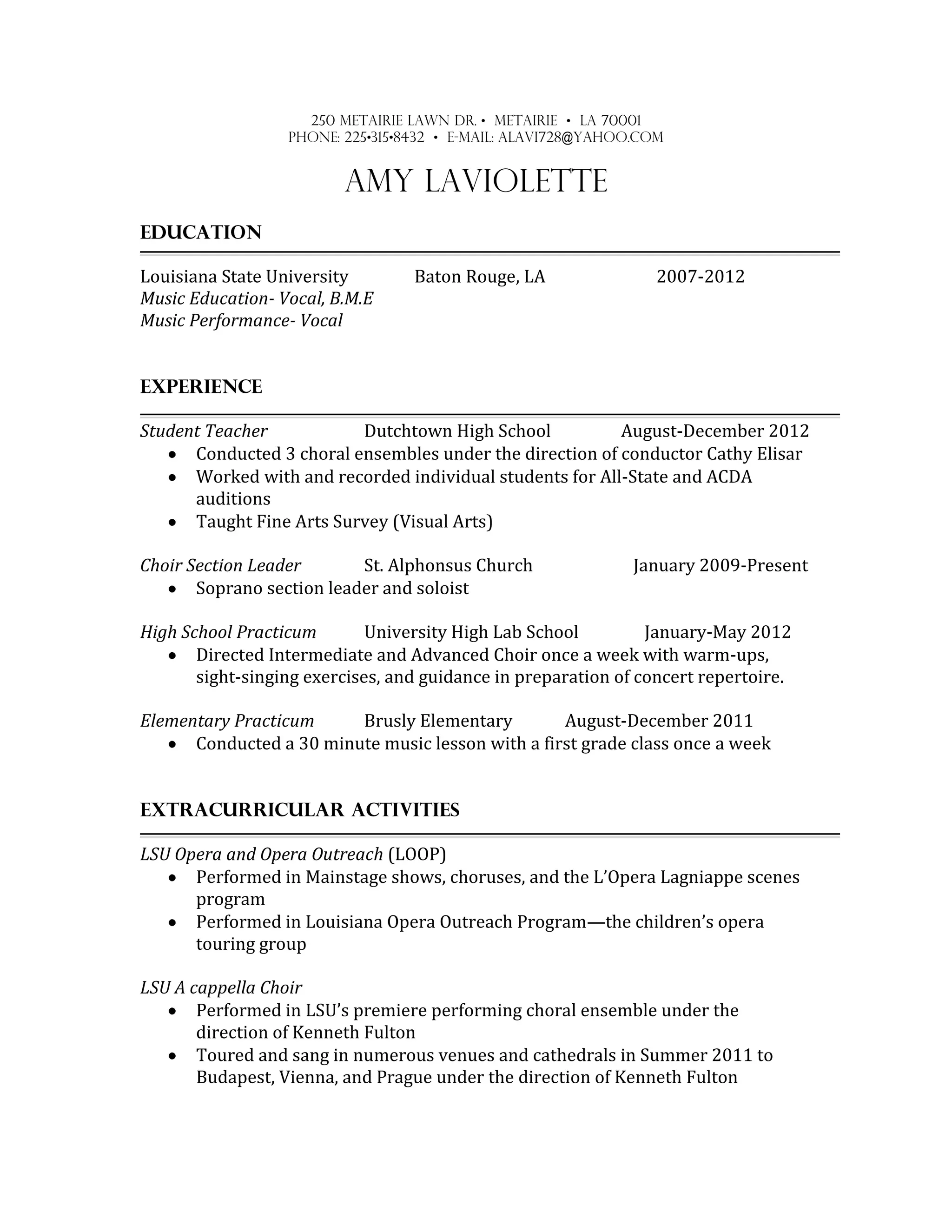 Music Education Resume | DOCX