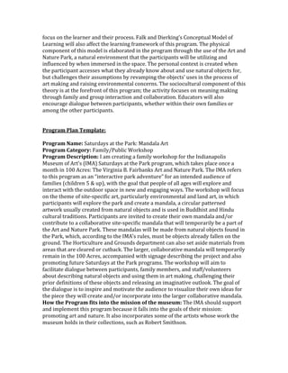 Museum Education Program Plan for IMA's Saturdays at the Park | PDF ...