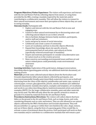 Museum Education Program Plan for IMA's Saturdays at the Park | PDF ...