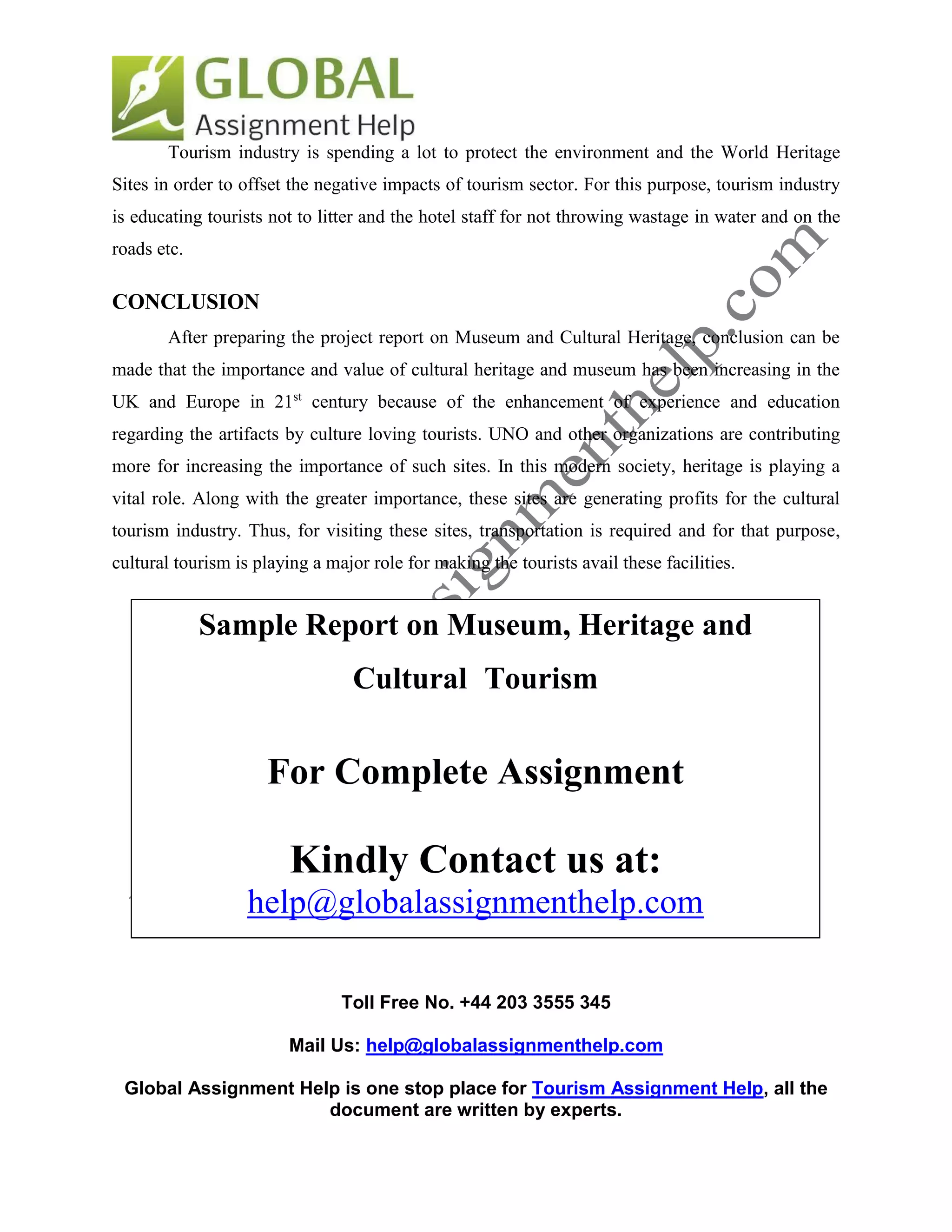 Sample Report on Importance of Museum, Heritage and Cultural Tourism | PDF