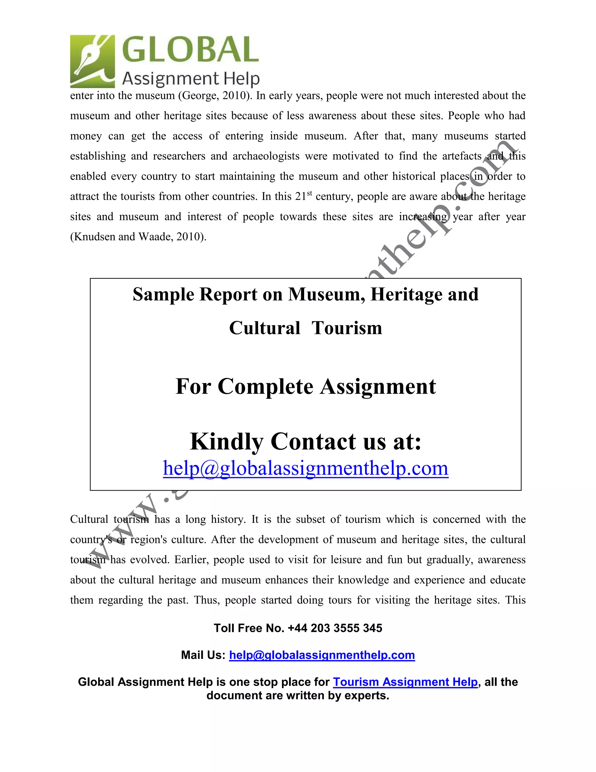 Sample Report on Importance of Museum, Heritage and Cultural Tourism | PDF