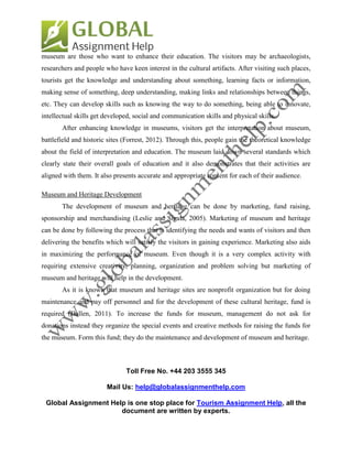Sample Report on Importance of Museum, Heritage and Cultural Tourism | PDF