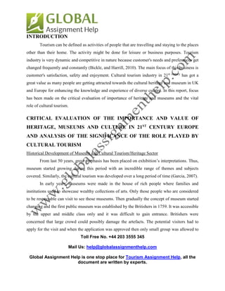 Sample Report on Importance of Museum, Heritage and Cultural Tourism | PDF