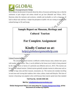 Sample Report on Importance of Museum, Heritage and Cultural Tourism | PDF