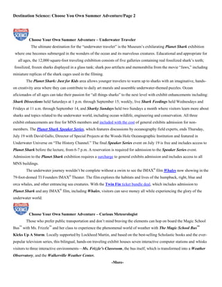 Destination Science: Summer at MNS | PDF | Zoos & Aquariums | Attractions