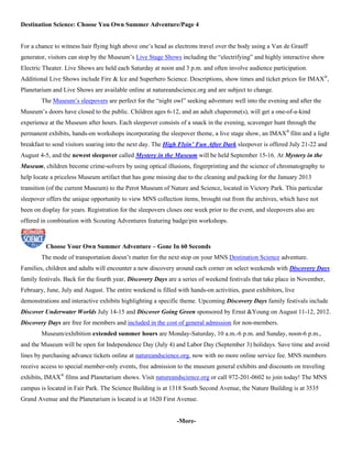 Destination Science: Summer at MNS | PDF | Zoos & Aquariums | Attractions