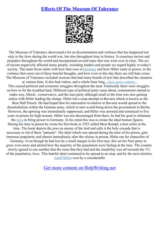 Museum Of Tolerance Essay | PDF | Debated Sensitive Social Issues ...