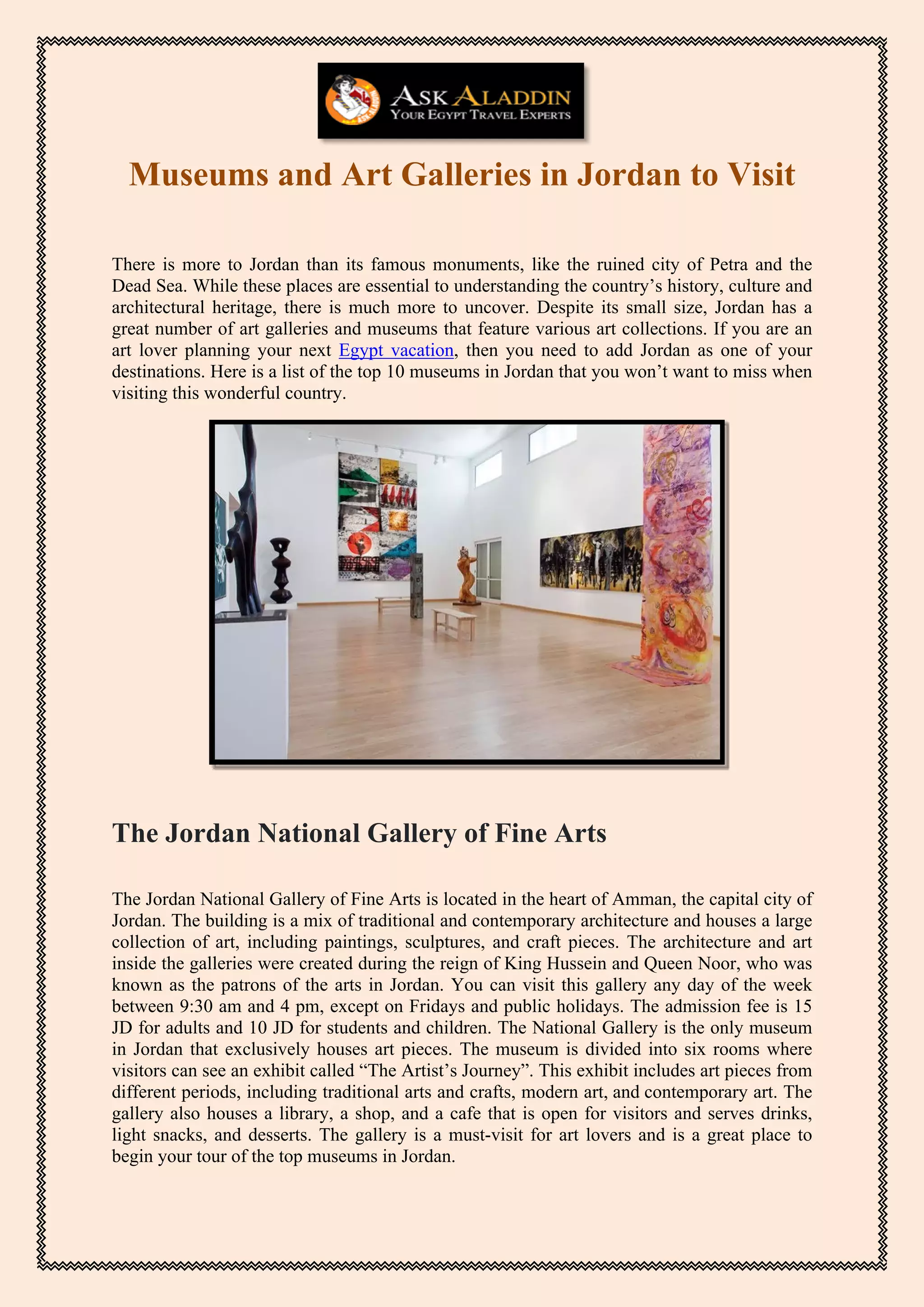 Museums and Art Galleries in Jordan to Visit | PDF