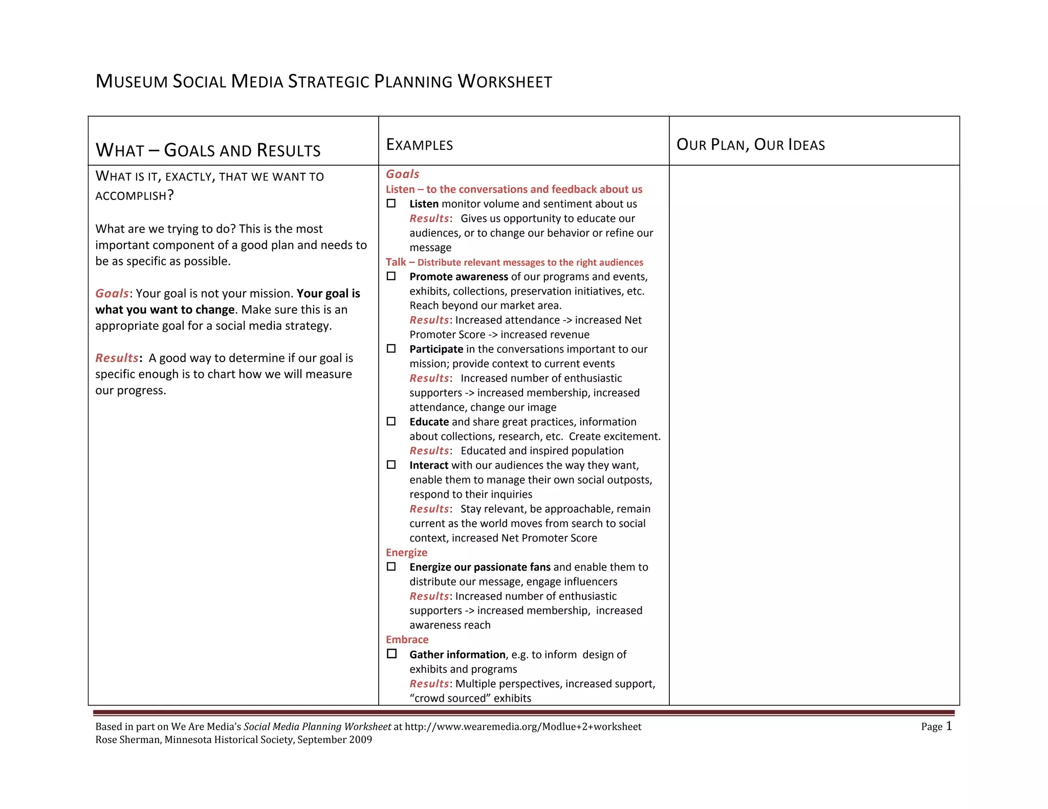 Museum Social Media Planning Worksheet | PDF | Social Networking | Internet