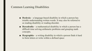 characteristic and identification of students with LDs | PPTX