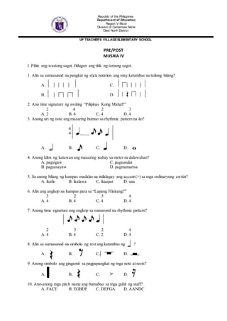 DIAGNOSTIC TEST FOR Music GRADE 4 | PDF