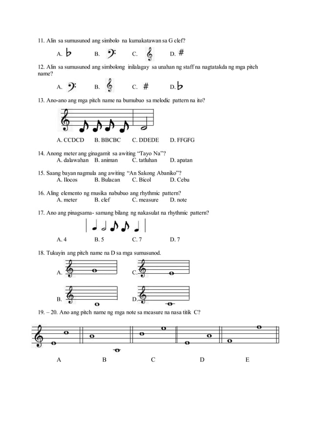 DIAGNOSTIC TEST FOR Music GRADE 4 | PDF