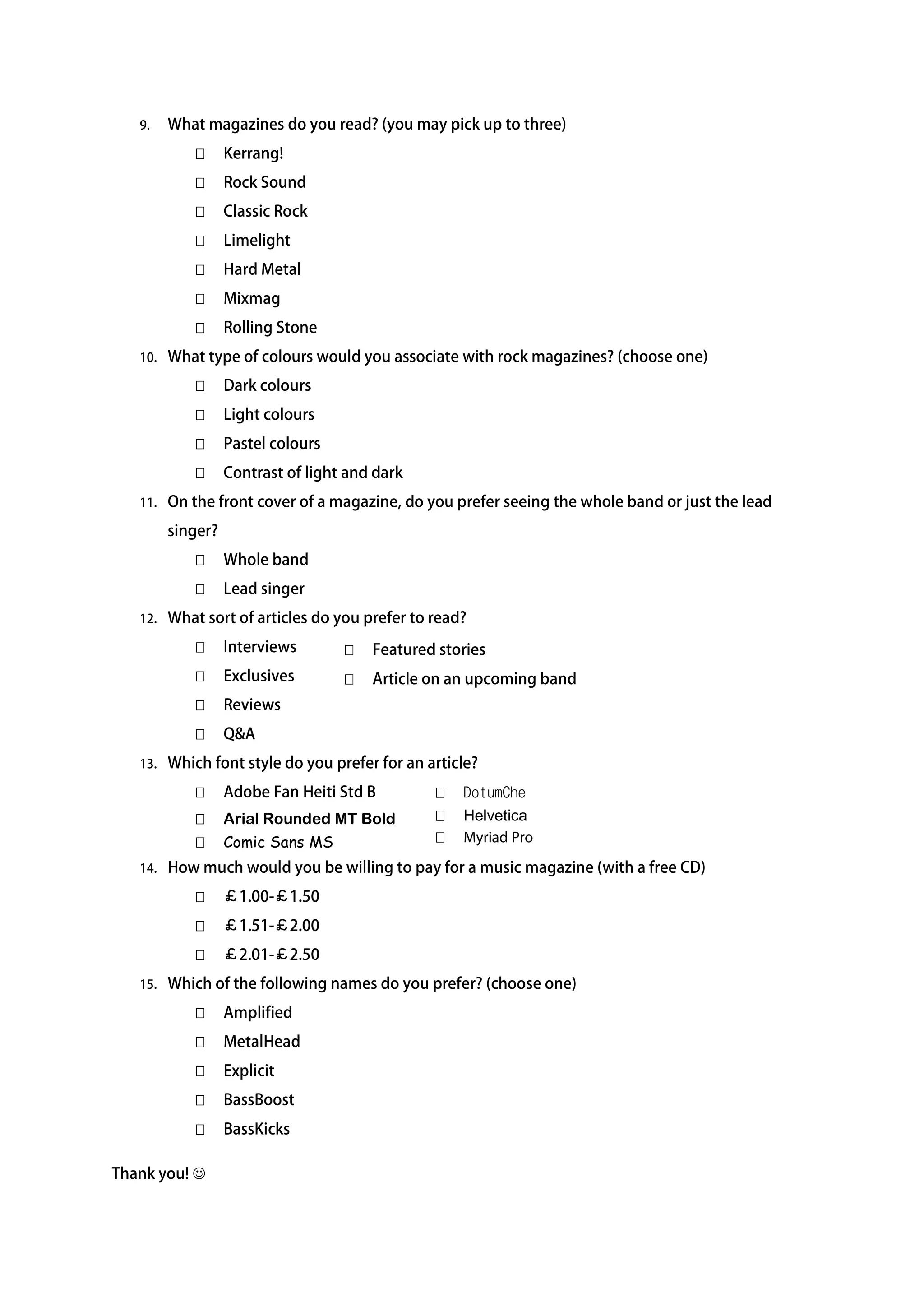Music questionnaire | PDF | Soft Rock | Rock Music