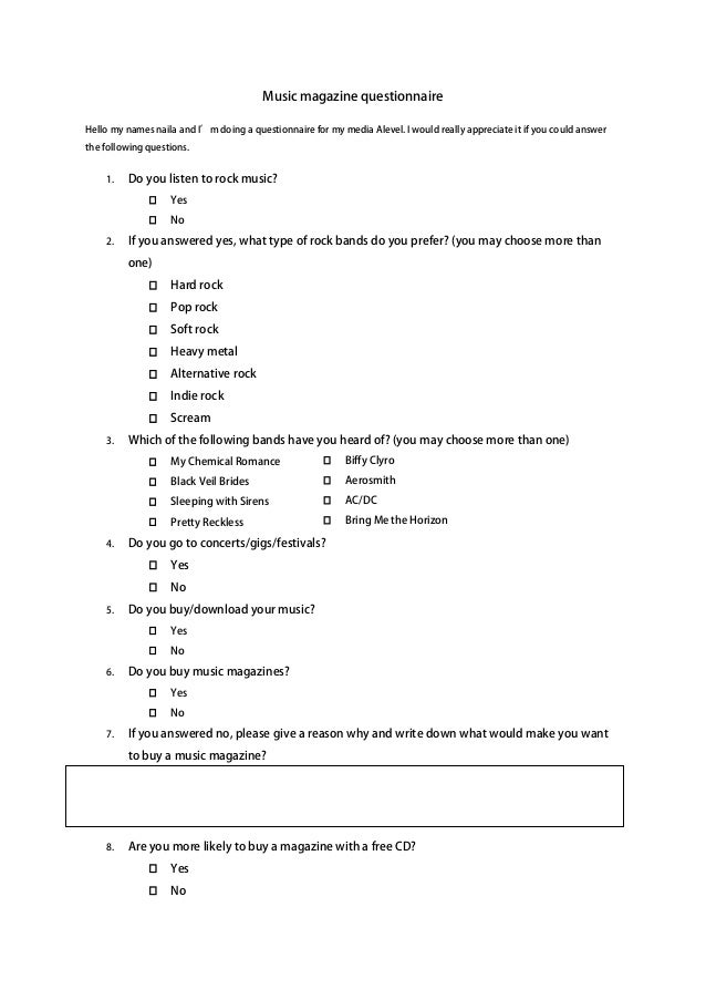 Music questionnaire