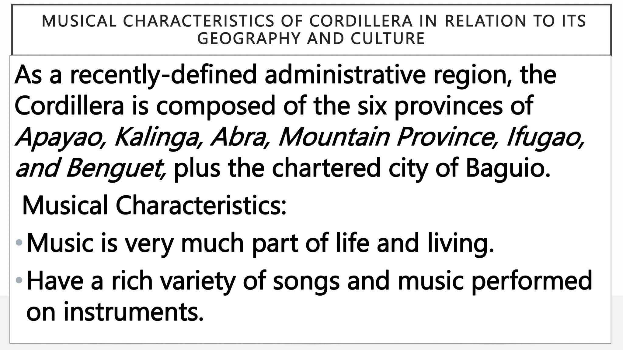 Musical Characteristics of Cordillera, Mindoro, and Palawan in Relation ...