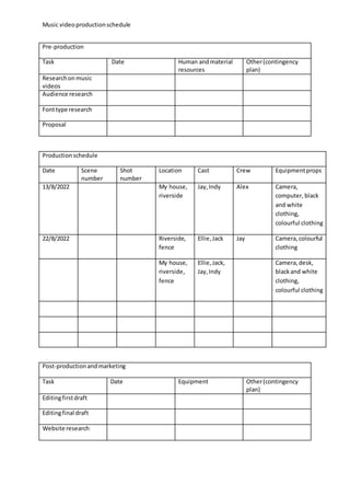 Music video production schedule | PDF