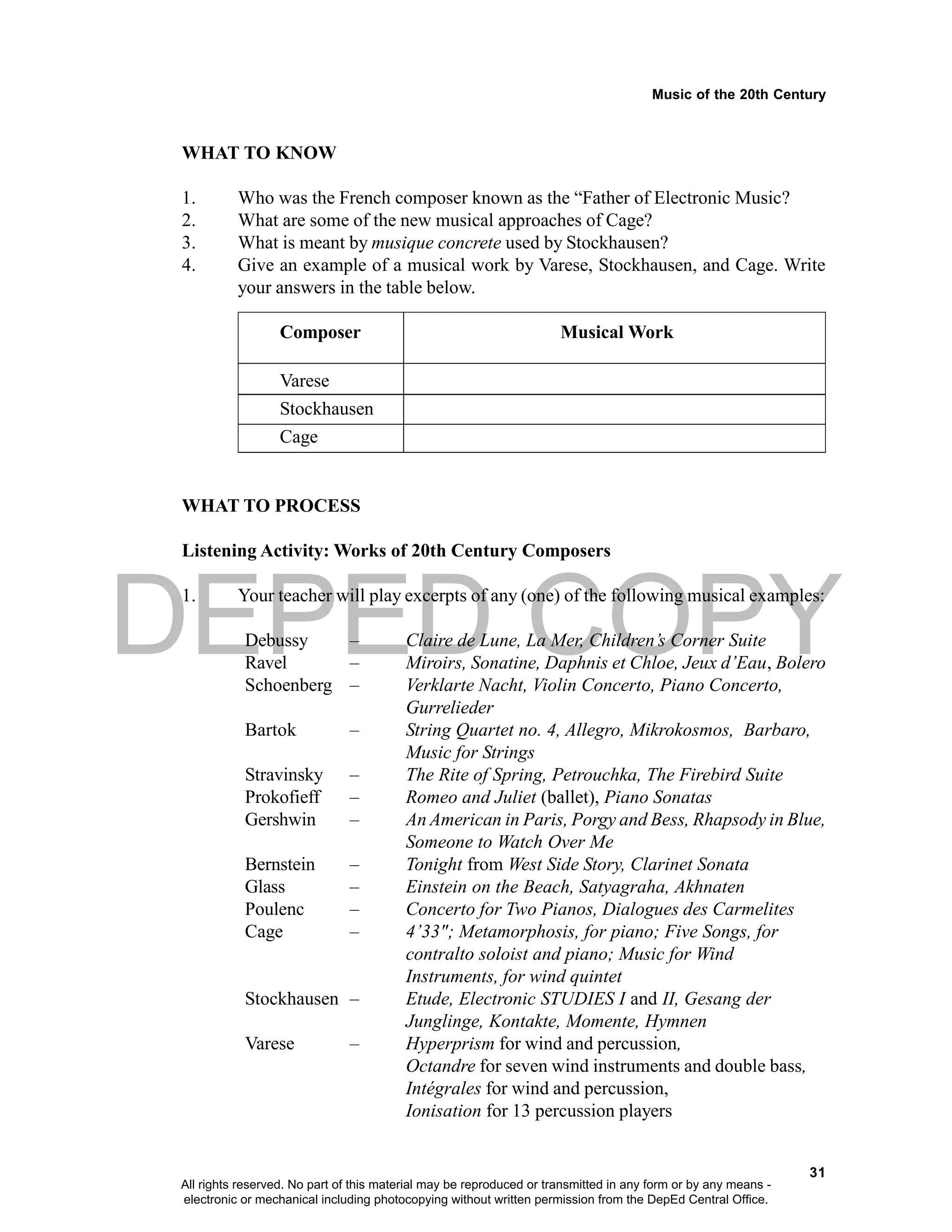Grade 10 Music - Learning Material {Unit I: MUSIC OF THE 20TH CENTURY ...