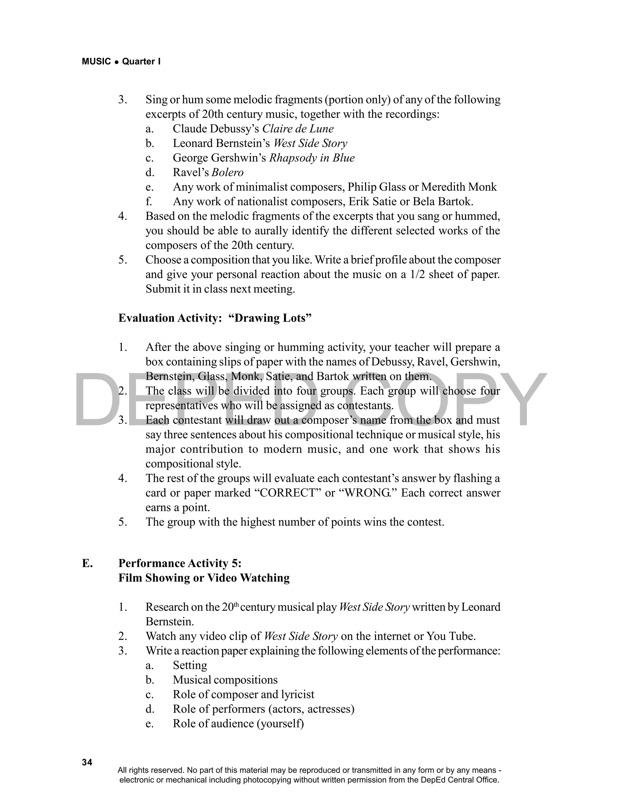 Grade 10 Music - Learning Material {Unit I: MUSIC OF THE 20TH CENTURY ...