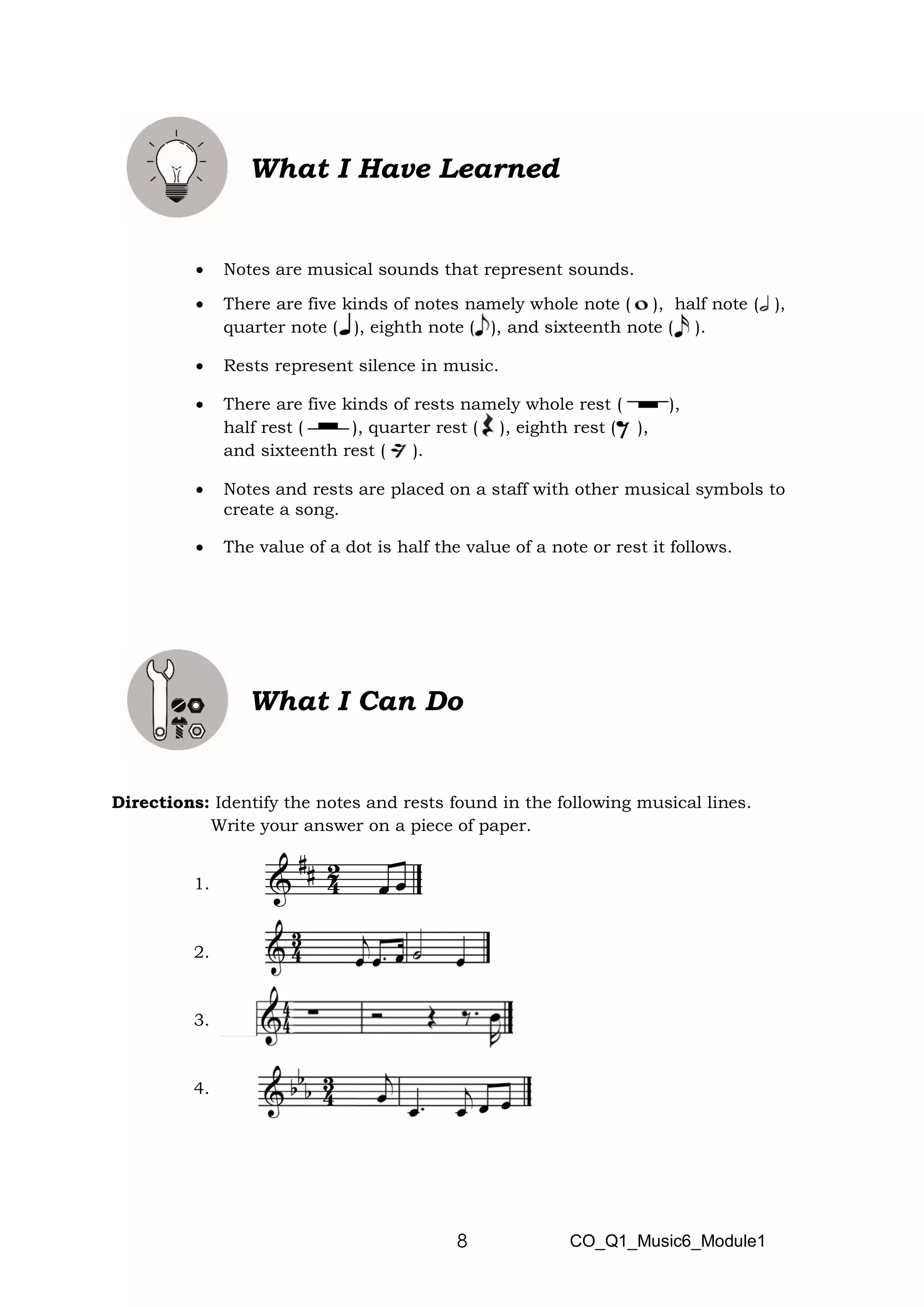 Music6 q1 mod1_rhythm-notes-and-rests_version3 | PDF
