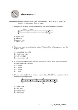Music6 q1 mod1_rhythm-notes-and-rests_version3 | PDF