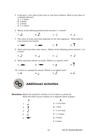 Music6 q1 mod1_rhythm-notes-and-rests_version3 | PDF