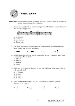 Music6 q1 mod1_rhythm-notes-and-rests_version3 | PDF