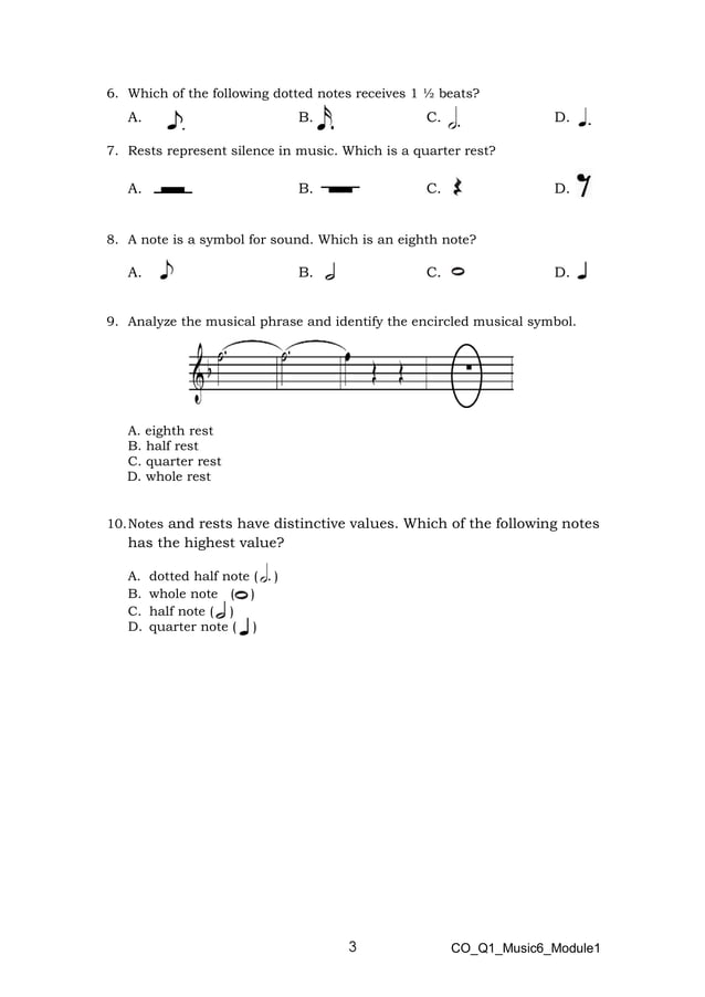 Music6 q1 mod1_rhythm-notes-and-rests_version3 | PDF | Music ...