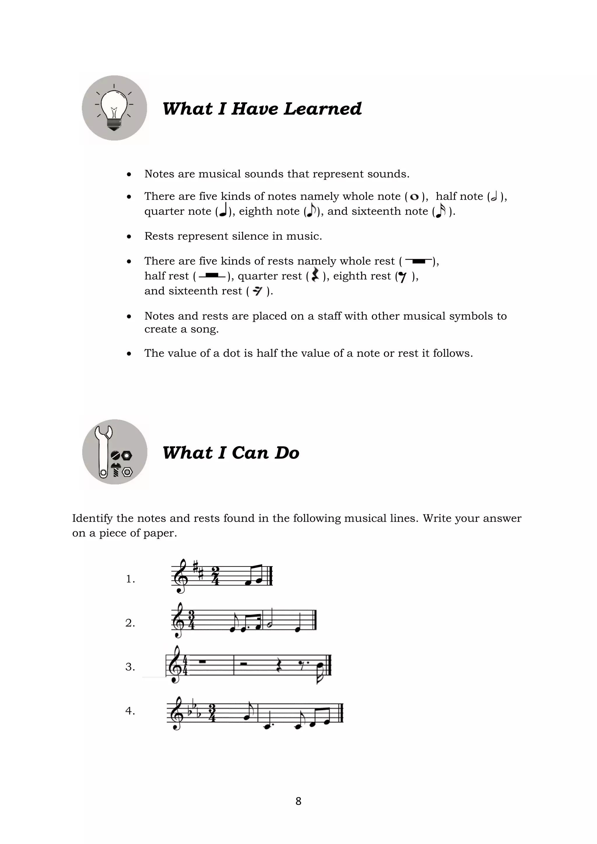 Music6 q1 mod1_rhythm notes and rests_final08032020 | PDF