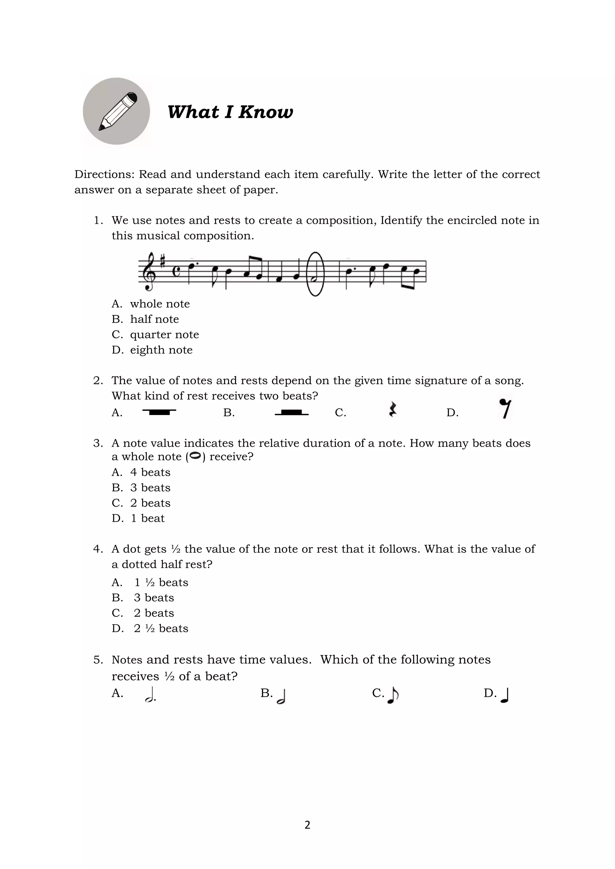Music6 q1 mod1_rhythm notes and rests_final08032020 | PDF