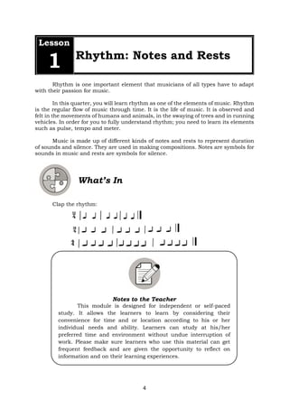 Music6 q1 mod1_rhythm notes and rests_final08032020 | PDF