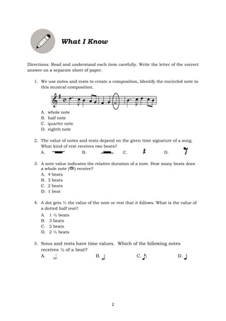 Music6 q1 mod1_rhythm notes and rests_final08032020 | PDF