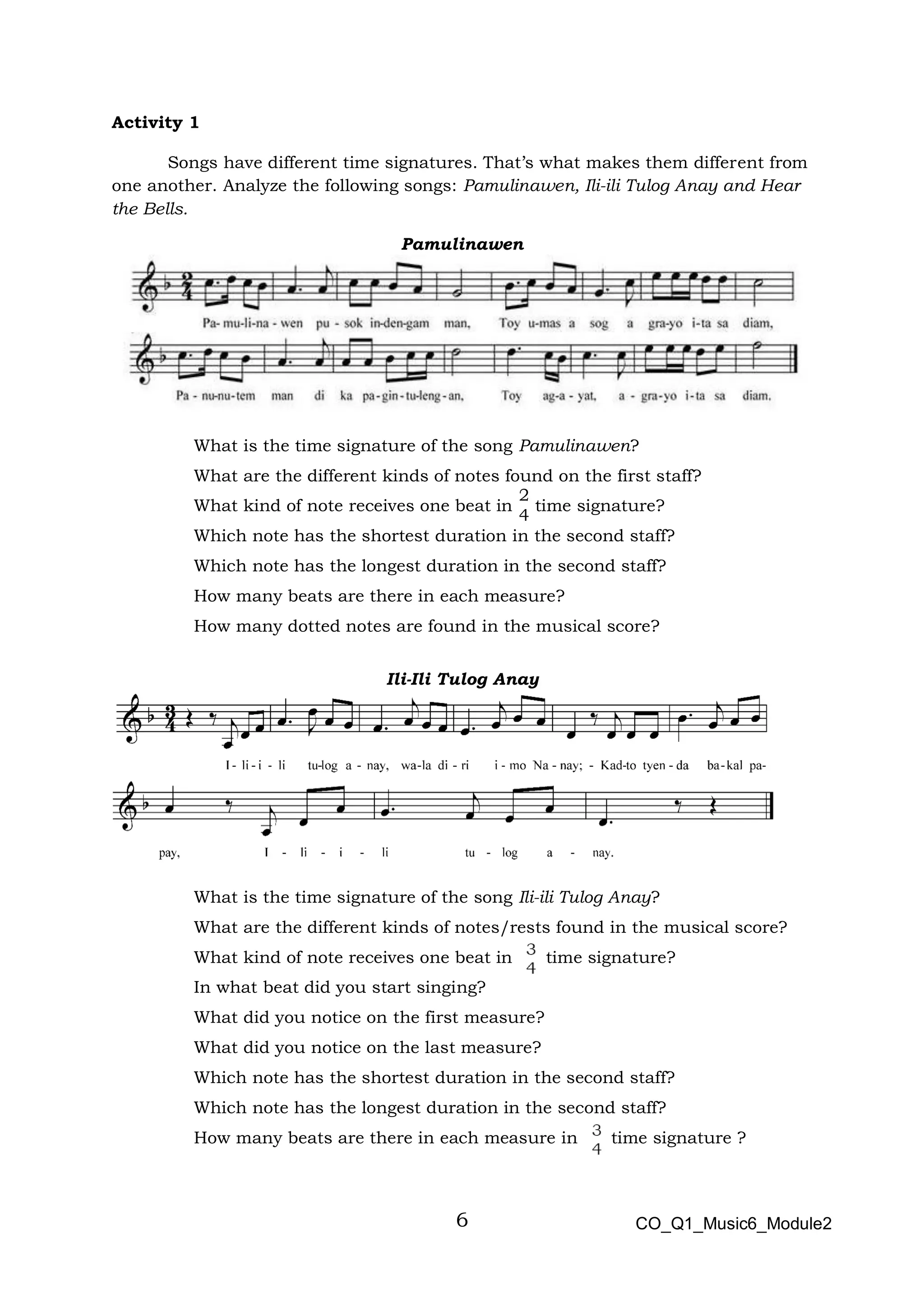 Music6 q1 mod2_rhythm-differentiate-time-signatures_version3 | PDF
