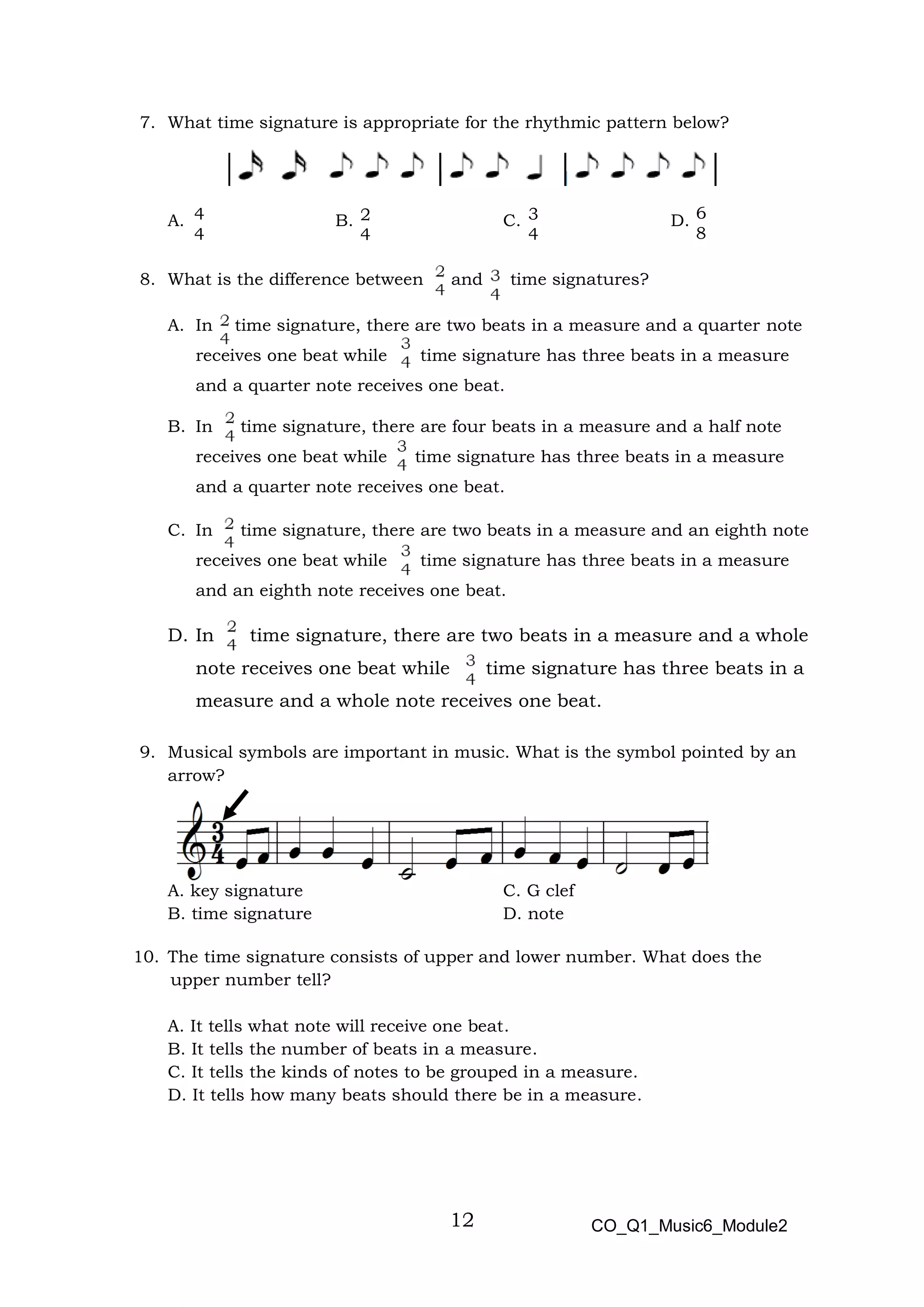 Music6 q1 mod2_rhythm-differentiate-time-signatures_version3 | PDF